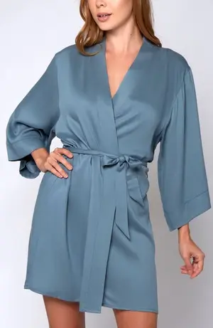 ICOLLECTION Organic Cotton And Tencel Blend Robe - Blue