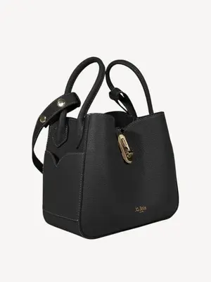 MI BOLSA LONDON Genuine Pebble Leather Shoulder Bag - Black