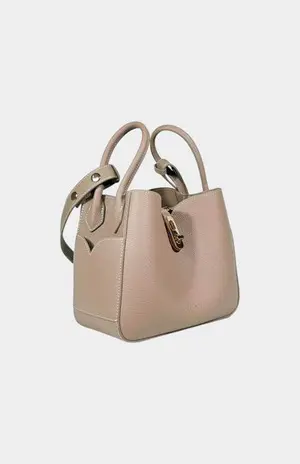 MI BOLSA LONDON Genuine Pebble Leather Shoulder Bag - Grey