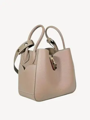 MI BOLSA LONDON Genuine Pebble Leather Shoulder Bag - Grey