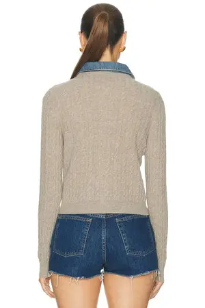 Miu Miu Wool Cashmere Cardigan With Detachable Denim Collar