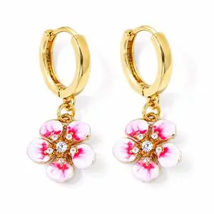 MY LITTLE NATURE Cherry Blossom Hoop Earrings Gold Plated Earrings - Pink