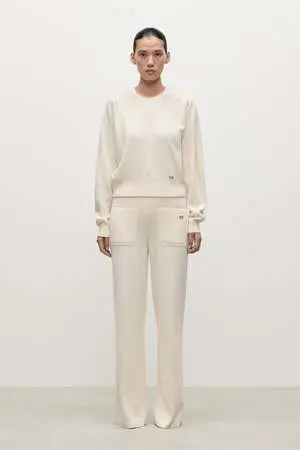 Victoria Beckham Alina Wide Leg Knit Trousers - Ivory