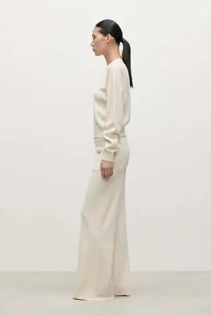 Victoria Beckham Alina Wide Leg Knit Trousers - Ivory