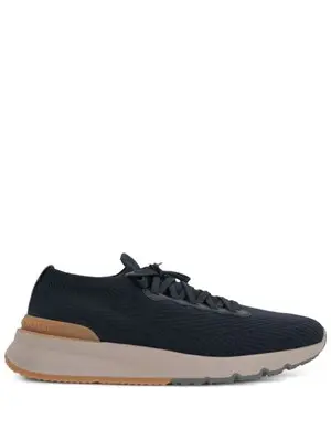 Brunello Cucinelli Wool Knit Sneakers With Leather Trim