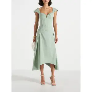 Manière De Voir Maniere De Voir Cotton Corset Midi Dress - Sage