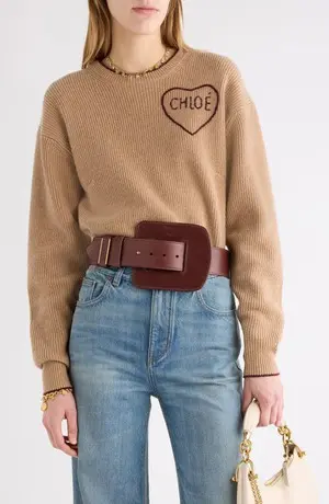 Chloé Embroidered Logo Heart Wool & Cashmere Sweater - Bleached Brown