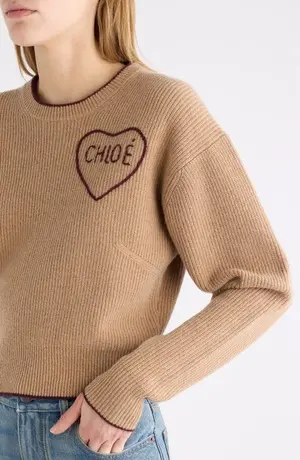 Chloé Embroidered Logo Heart Wool & Cashmere Sweater
