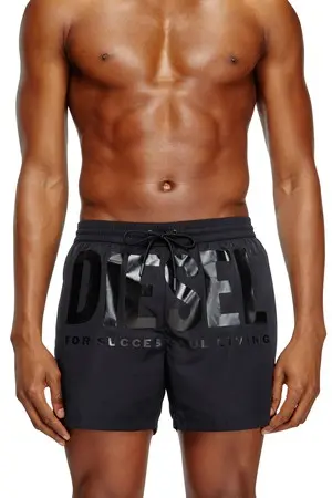 DIESEL® Mid-length Swim Shorts With Maxi Logo - Black