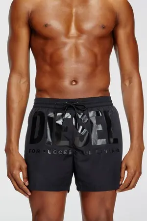 DIESEL® Mid-length Swim Shorts With Maxi Logo - Black
