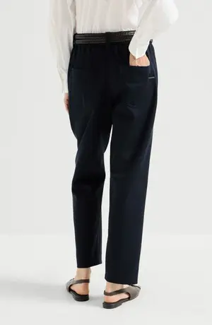 Brunello Cucinelli Stretch Cotton Baggy Pull-on Trousers With Shiny Bartack - Cobalt