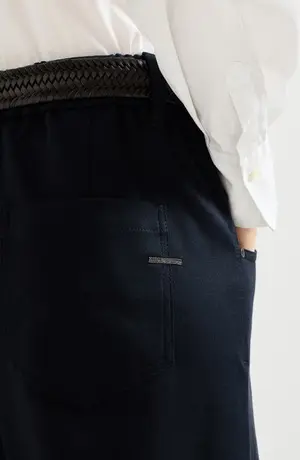 Brunello Cucinelli Stretch Cotton Baggy Pull-on Trousers With Shiny Bartack - Cobalt