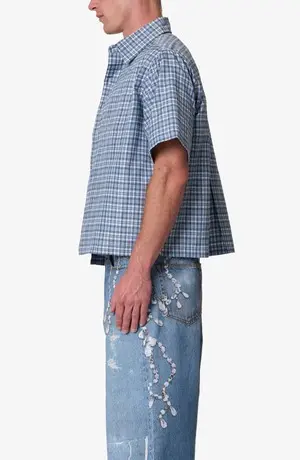 Mnml Plaid Poplin Cropped Short Sleeve Shirt