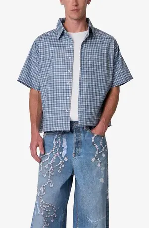 Mnml Plaid Poplin Cropped Short Sleeve Shirt