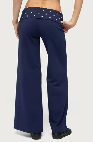 EDIKTED Reeva Polka Dot Foldover Wide Leg Pants