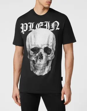 Philipp Plein T-shirt Round Neck Ss With Crystals Skull - Black