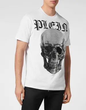 Philipp Plein T-shirt Round Neck Ss With Crystals Skull - White