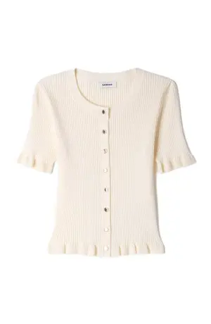 Sandro Ruffled Rib Knit Cardigan