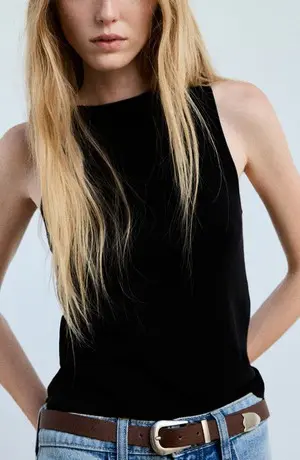 MANGO MANGO Fine-Knit Boat Neck Sleeveless Top
