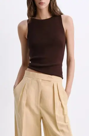 Mango Fine-knit Boat Neck Top - Brown