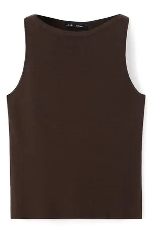 Mango Fine-knit Boat Neck Top - Brown