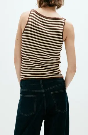 Mango Fine-knit Boat Neck Sleeveless Top - Coffee