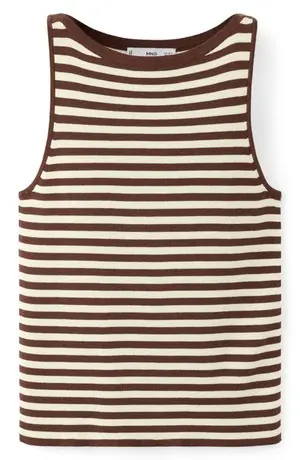 Mango Fine-knit Boat Neck Sleeveless Top - Coffee