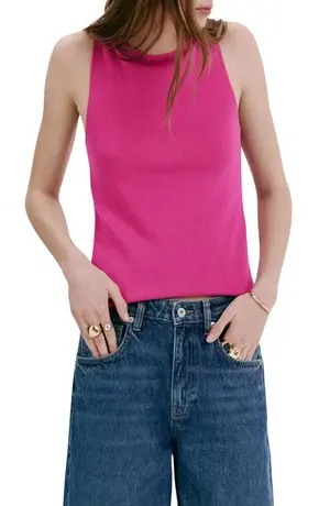Mango Fine-knit Boat Neck Top - Fuchsia