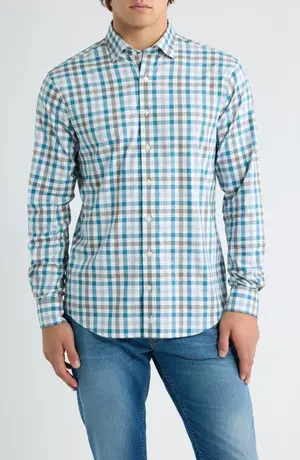 Johnnie-o Cay Everyday Performance Exploded Gingham Button-up Shirt - White