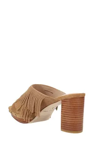 Pelle Moda Fringe Studded Block Heel Sandal - Caramel