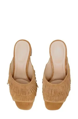 Pelle Moda Fringe Studded Block Heel Sandal - Caramel