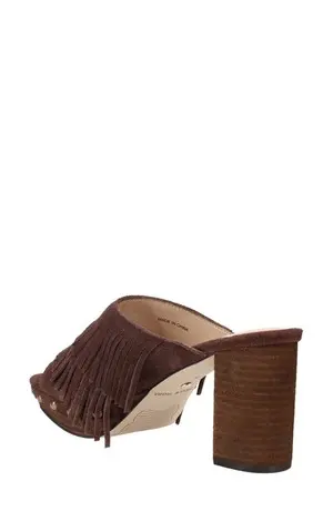 Pelle Moda Fringe Studded Block Heel Sandal - Espresso
