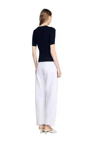 Sandro Ribbed Knit Sweater With Button Placket - Black