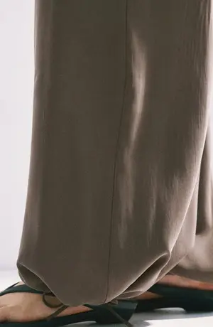 Mango Elastic Waist Baggy Wide Leg Pants - Chocolate