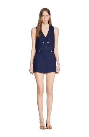 Sandro Striped Sequin Skort - Dark Navy