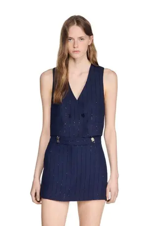 Sandro Striped Sequin Skort