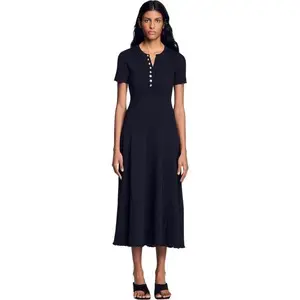 Sandro Ribbed Knit Maxi Dress - Black