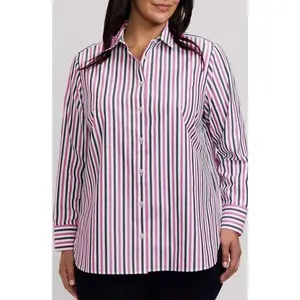 Foxcroft Meghan Stripe Cotton Button-up Shirt - Pomegranate Red/multi