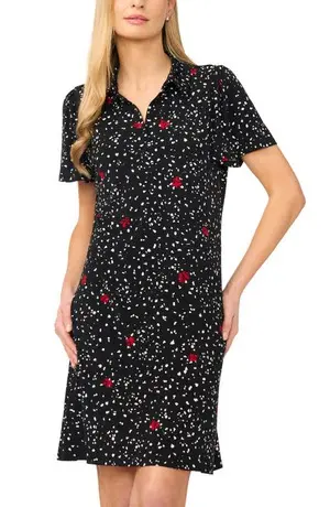 CECE DUPRAZ Short Sleeve Print Knit Polo Dress