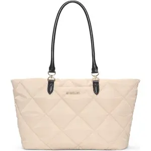 Mz Wallace Medium Madison East/west Quilted Nylon Tote - Buff/black