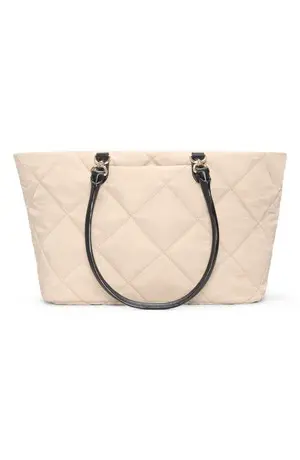 Mz Wallace Medium Madison East/west Quilted Nylon Tote - Buff/black