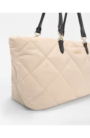 Mz Wallace Medium Madison East/west Quilted Nylon Tote - Buff/black