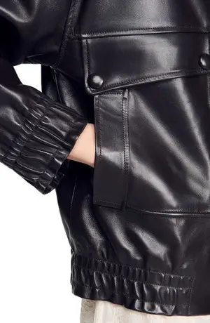 Sandro Standing Collar Leather Jacket