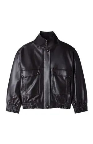 Sandro Standing Collar Leather Jacket