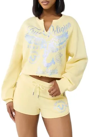True Religion V-notch Graphic Sweatshirt - Double Cream