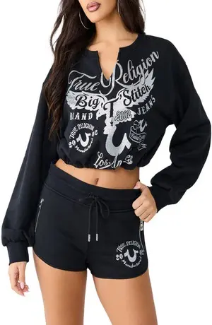 True Religion V-neck Graphic Sweatshirt - Jet Black
