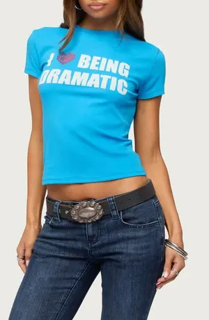EDIKTED Drama Queen Rhinestone Graphic T-shirt