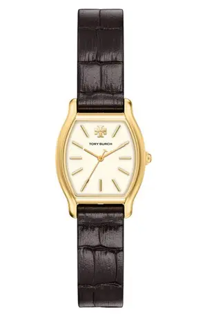 Tory Burch Eleanor Curve Faux Leather Strap Watch