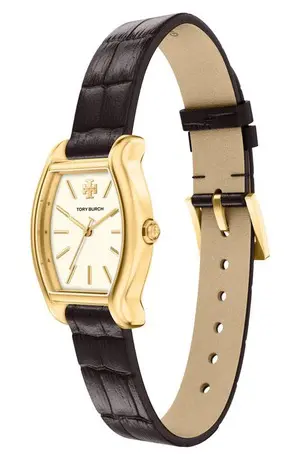 Tory Burch Eleanor Curve Faux Leather Strap Watch
