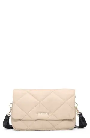 Mz Wallace Madison Quilted Nylon Flap Crossbody Bag - Buff/black